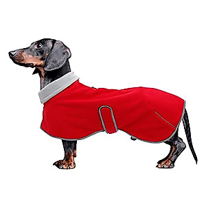 Dachshund Fleece Coats, Perfect for Dachshunds Sausage Weiner Puppy Winter Jacket with Reflective Trim and high Collar, Dog Snowsuit with Adjustable Bands - Red - M