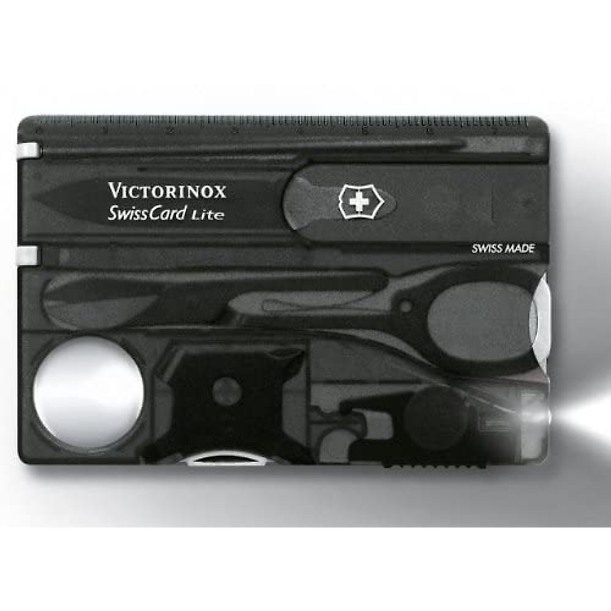 Victorinox Swiss Card Lite Swiss Army Knife, 13 Function Swiss Made Pocket Knife with Magnifying Glass LED and Tweezers - Sapphire