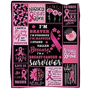 VIZIBWIS Breast Cancer Awareness Blanket Soft Flannel Throw Blanket Inspirational Gifts for Women Breast Cancer Survivor Patient 60" x 50" -1