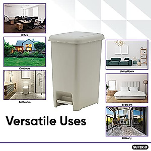 Superio Slim Trash Cans with Pedal Lid 4 Gallon Beige (2 Pack) Plastic Waste Bin 16 Qt. for Under Desk, Office, Bedroom, Bathroom