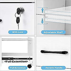 Wood File Cabinet, 3 Drawer Mobile Lateral Filing Cabinet On Wheels, Printer Stand with Open Storage Shelves for Home Office(White)
