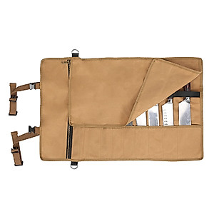 Denifiter Chef's Knife Roll Bag With 10 Slots And 1 Large Zipper Pocket, Waxed Canvas Knife Roll bag