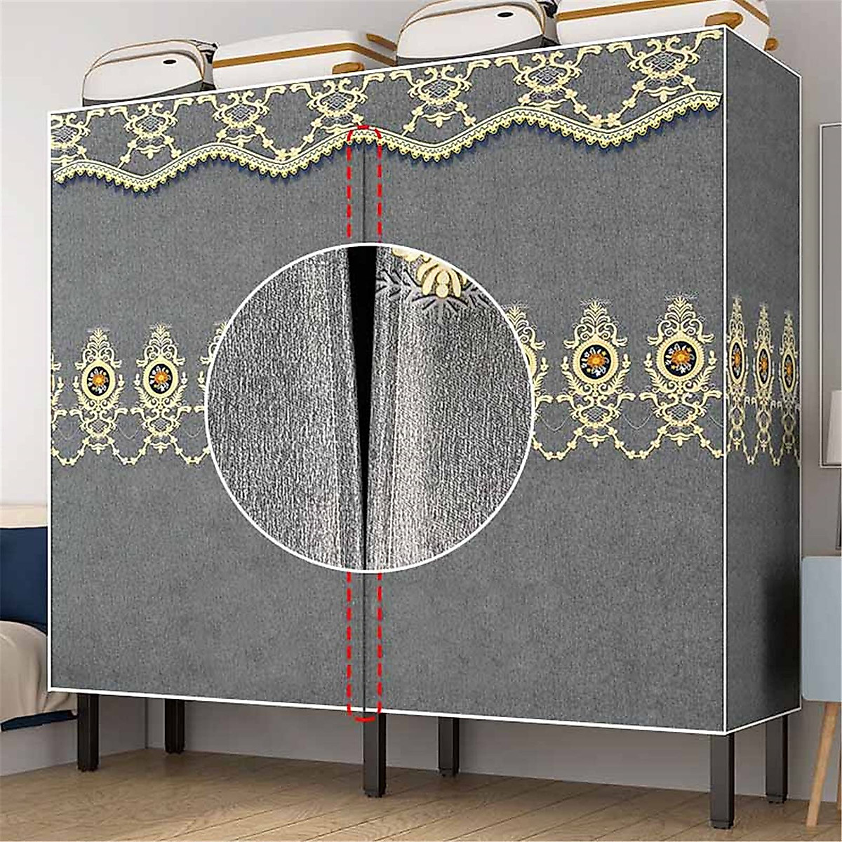 GaRcan Portable Fabric Wardrobe,Simple Metal Temporary Cabinet Clothes Hanger Folding Closet Storage Organizer Free Installation