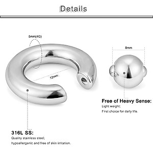 Yaalozei 4G Septum Rings Ear Gauges Surgical Stainless Steel Silver Large Big Wide Septum Nose PA 4 Gauge Earring Gauges Hoop Plugs Tunnel Septum Ring Piercing Kit Set Jewelry Women Men 1/2 Inch 12mm