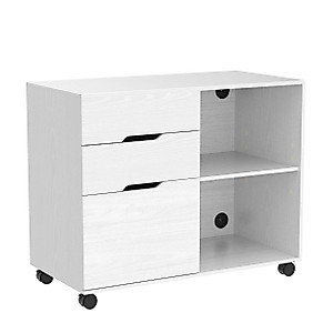 Sweetcrispy Filing Cabinet 3-Drawer File Cabinets Printer Stand for Home Office Mobile Vertical Storage Cabinet Under Desk Wood Organizers with Open Storage Shelves for Kids Room, Small Space