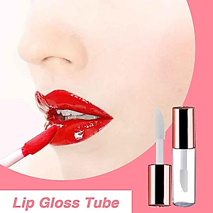 AMORIX 50PCS Mini Lip Gloss Tubes with Wand 1.2ml Empty Lip Gloss Containers Refillable Travel Lip Balm Bottles for Samples with 5ml Syringes DIY Lip Gloss Base + Tag Labels (Rose Gold)