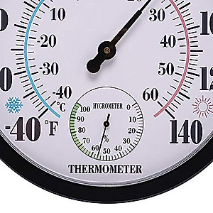 Indoor Outdoor Thermometer Hygrometer, Lirches Outdoor Thermometer Large Numbers, Decorative Outdoor Thermometers for Patio, No Battery Needed Wall Thermometer Round 10" in Diameter