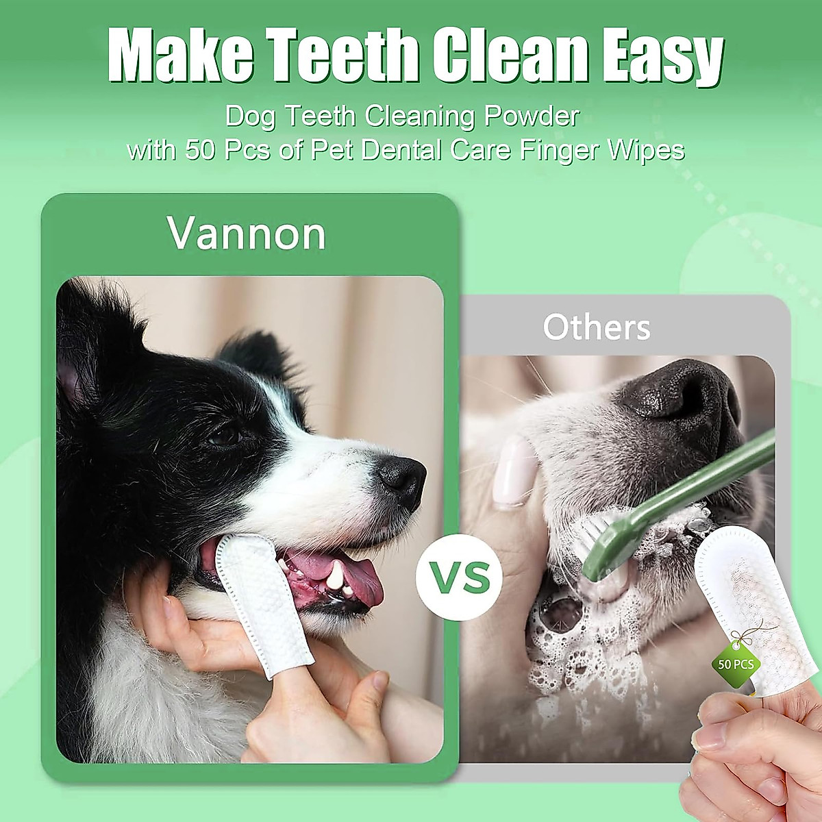 Dog Teeth Cleaning Powder,Dog Teeth Cleaning Kit with Finger Wipes,Dog Breath Freshener with Probiotics, Improve Oral Gastrointestinal Health Reduces Plaque Bad Breath for All Dogs and Cats