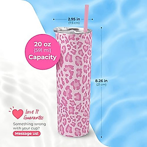 Leopard Print Vacuum Insulated Stainless Steel Skinny Tumbler with Straw - Coffee Mug with Lid, Tea Cup for Travel, Pet Mom, Pet Dad Gifts for Pet Lovers - Insulated Water Bottle - Woman Travel Mug
