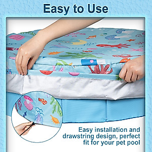 Docuwee Round Pool Cover 32", Foldable Kiddie Solar Cover Fit Dog Swimming Pool, Pets Kids Bath Tub, Inflatable Pool, Anti-UV Dustproof Pool Safety Cover with Cute Ocean Animals Pattern