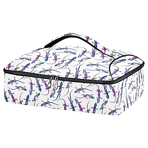 Kcldeci Insulated Thermal Food Carrier Insulated Casserole Carrier for Hot or Cold Food,Multicolor Geckos Insulated Tote Bag for Potluck Cookouts Parties Picnic,Lasagna Lugger
