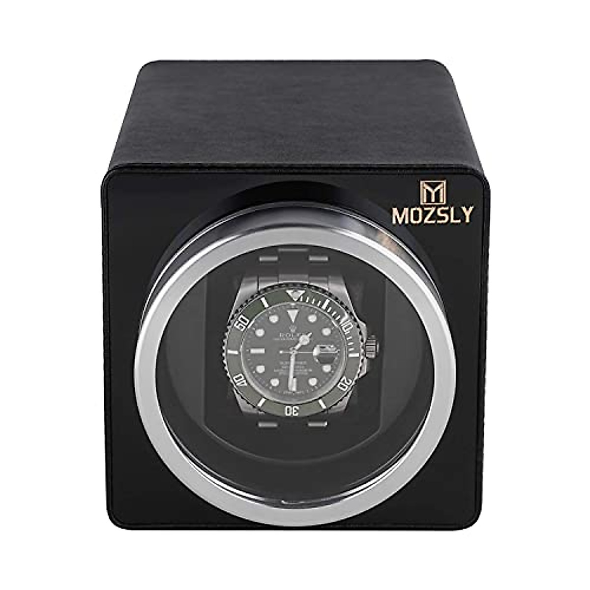 MOZSLY Watch Winder for Automatic Watches with Quiet Motor 12 Rotation Mode Setting Black Leather