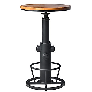 BOKKOLIK Vintage Bistro Table Height Adjustable 38.6-44.4inch Industrial Bar Table for Kitchen Dining Room Coffee House Pub Office Swivel Round Wooden Top for 2-3 People