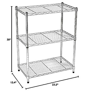 Amazon Basics 3-Shelf Adjustable, Heavy Duty Storage Shelving Unit (250 lbs loading capacity per shelf), Steel Organizer Wire Rack, Chrome, 23.2" L x 13.4" W x 30" H