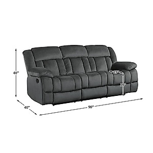 Pemberly Row Plush Double Reclining Sofa, Upholstered 3 Seater Fabric Recliner Couch for Home Living Room, Charcoal