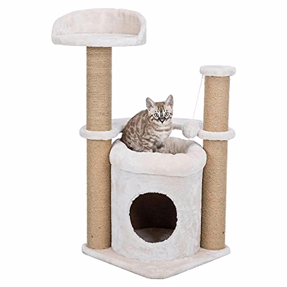 TRIXIE 32.7-in. Nayra Cat Tree with Jute Scratching Post, Large Condo, Dangling Cat Toy, Greige-Brown