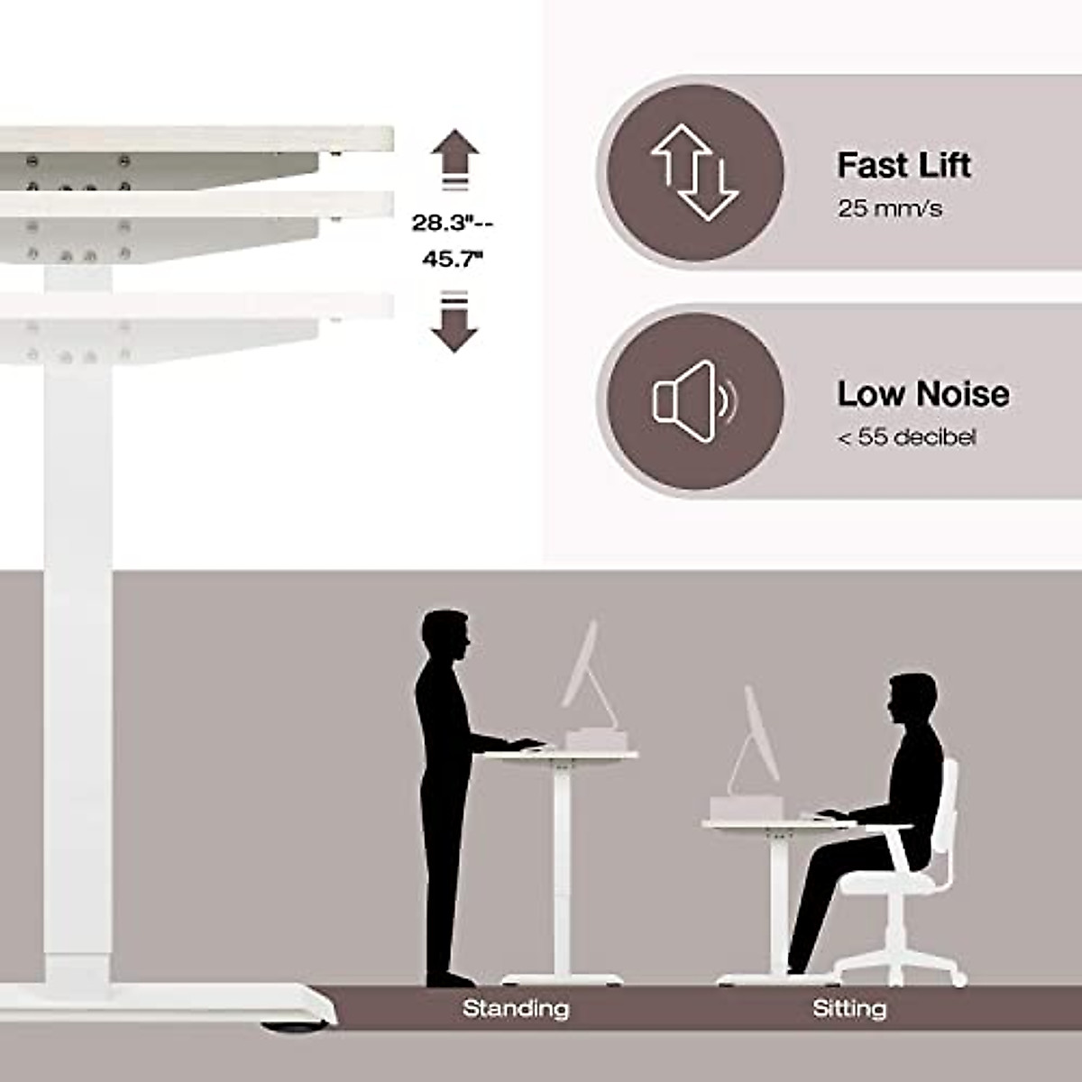 Homall Electric Height Adjustable Standing Desk 55 x 28 Inches Computer Desk Stand Up Home Office Workstation Desk T-Shaped Metal Bracket Desk with Wood Tabletop and Memory Settings （White）