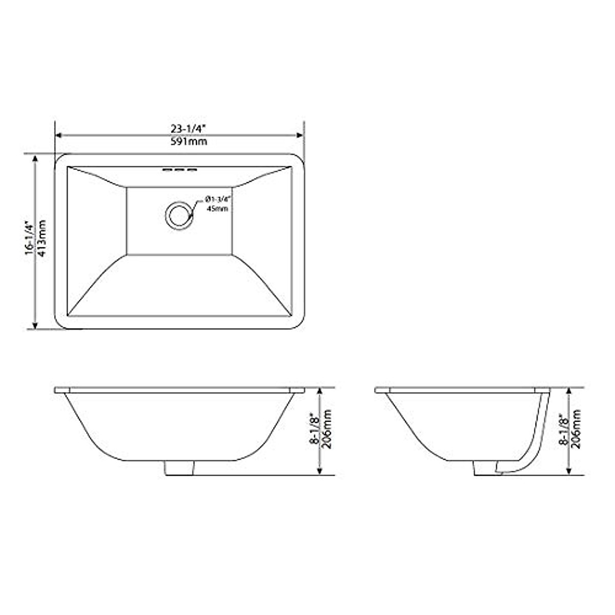 KRAUS Elavo 23-inch Rectangular Undermount White Porcelain Ceramic Bathroom Sink with Overflow, KCU-251