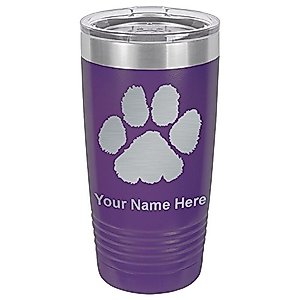 LaserGram 20oz Vacuum Insulated Tumbler Mug, Paw Print, Personalized Engraving Included (Dark Purple)