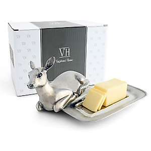 Vagabond House Pewter Doe / Deer Covered Butter Cream Cheese Dish 8 inch x 5 inch