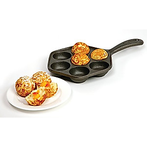 Norpro Cast Iron Stuffed Pancake Pan, Munk/Aebleskiver, 2" / 5cm diameter, Black