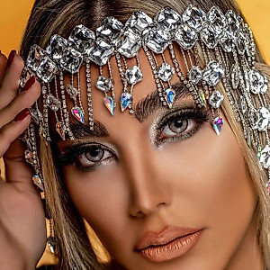 STONEFANS Rhinestone Flapper Headpiece for women Bridal Squared 1920s Headband Great Gatsby Hair Jewelry Accessories Costume (Silver1)