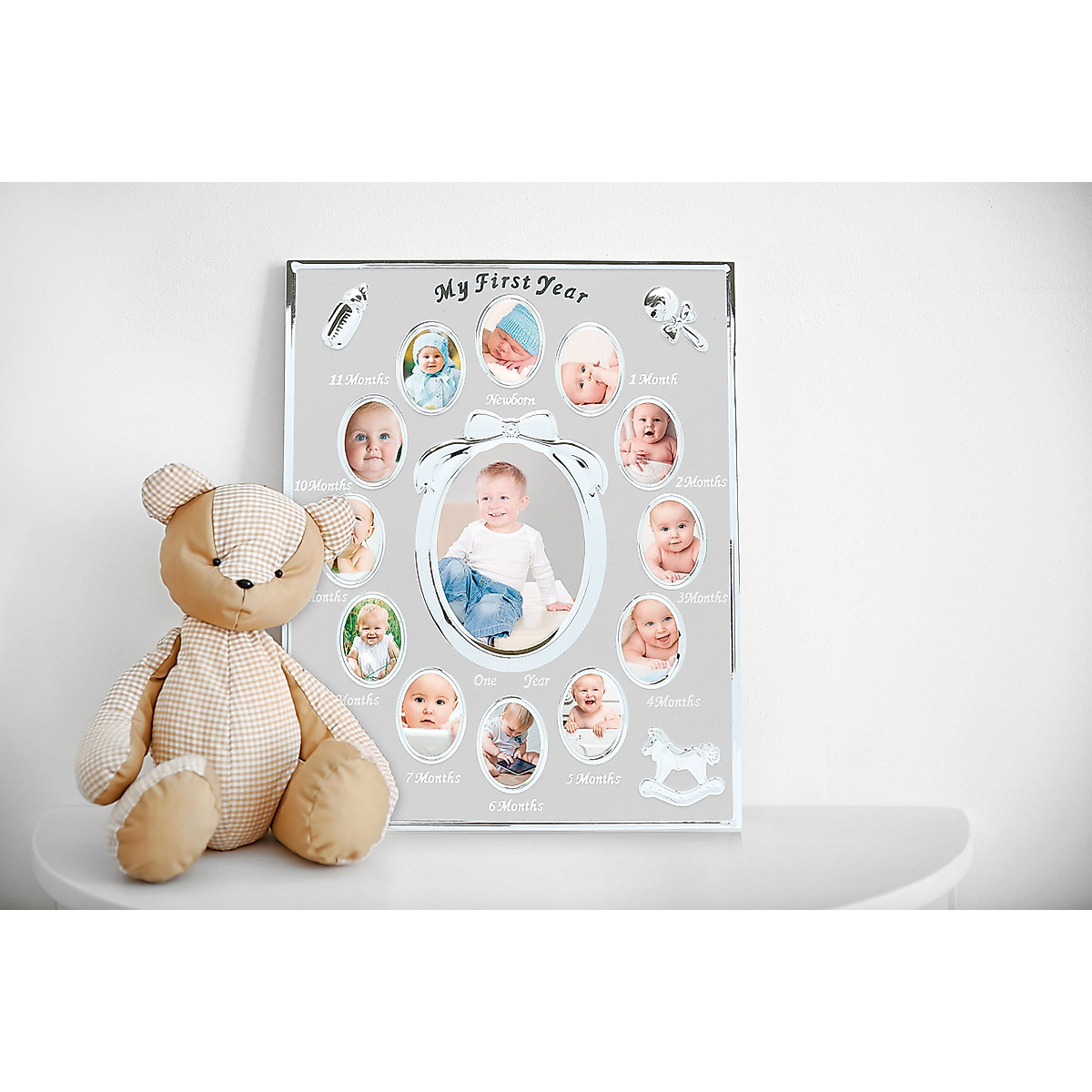 tiny ideas Baby's First Year Picture Frame, First Year by Month, Newborn Baby Registry, Silver (Pack of 3)