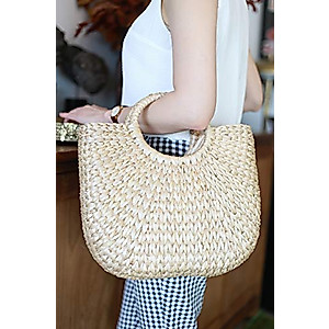 Woven Straw Bags, Summer Beach Tote Bag for Women, Straw Top-handle Handbag
