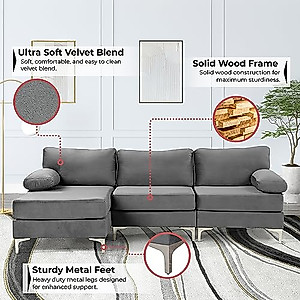 Casa Andrea Milano llc Modern Large Velvet Fabric Sectional Sofa L Shape Couch with Extra Wide Chaise Lounge