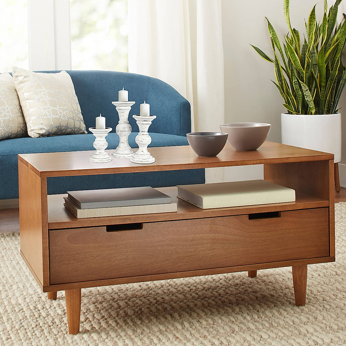 Candle Stands Wooden for Pillar Candles,Rounded Turned Colums, Sustainable Woods, Country Style, Ideal for Reiki, Aromatherapy, Votive Candle Gardens Home décor - 10,8,6 Inch Set of 3 - Antique White