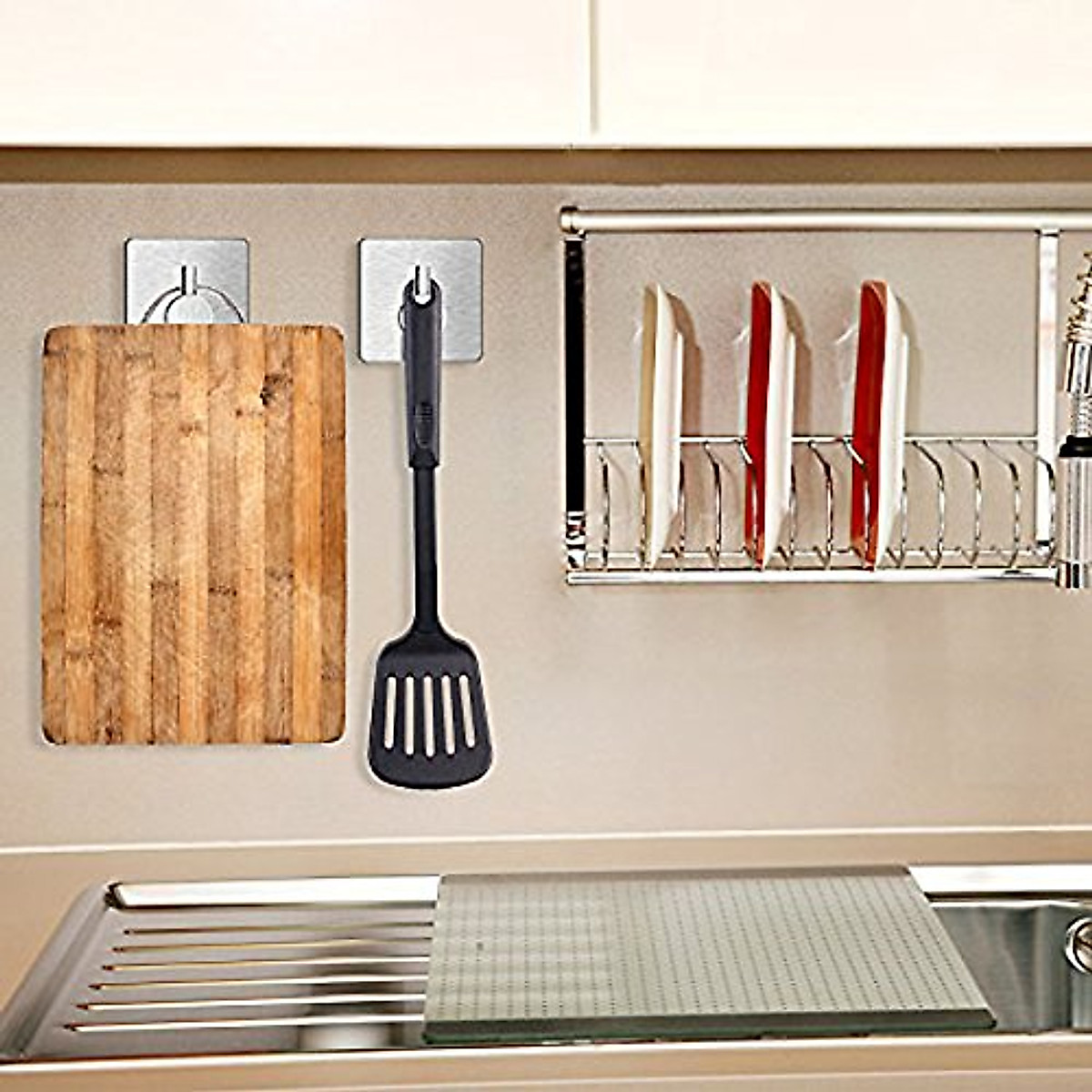 FrontTech Adhesive Hooks Heavy Duty Wall Hooks Waterproof Stainless Steel Hooks for Hanging Coat, Hat,Towel Robe Hook Rack Wall Mount- Bathroom and Bedroom 4-Packs