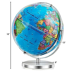 Goplus Desktop World Globe, Educational Geographic World Globe with LED Lights for Students Adults, 720° Rotation Decorative Globe, Easy to Read Labels Over 4000 Locations for Classroom, Office