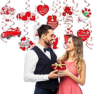 Valentines Day Decoration Hanging Swirls-Pack of 30, Red Heart Romantic Valentines Day Decor | Valentines Day Hanging Decorations for The Home Wedding Anniversary Decorations for Party(Valentines Day)