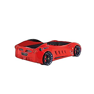 Shark Twin Race Car Bed, Remote Control, LED Lights, Sound FX, Rear Seat