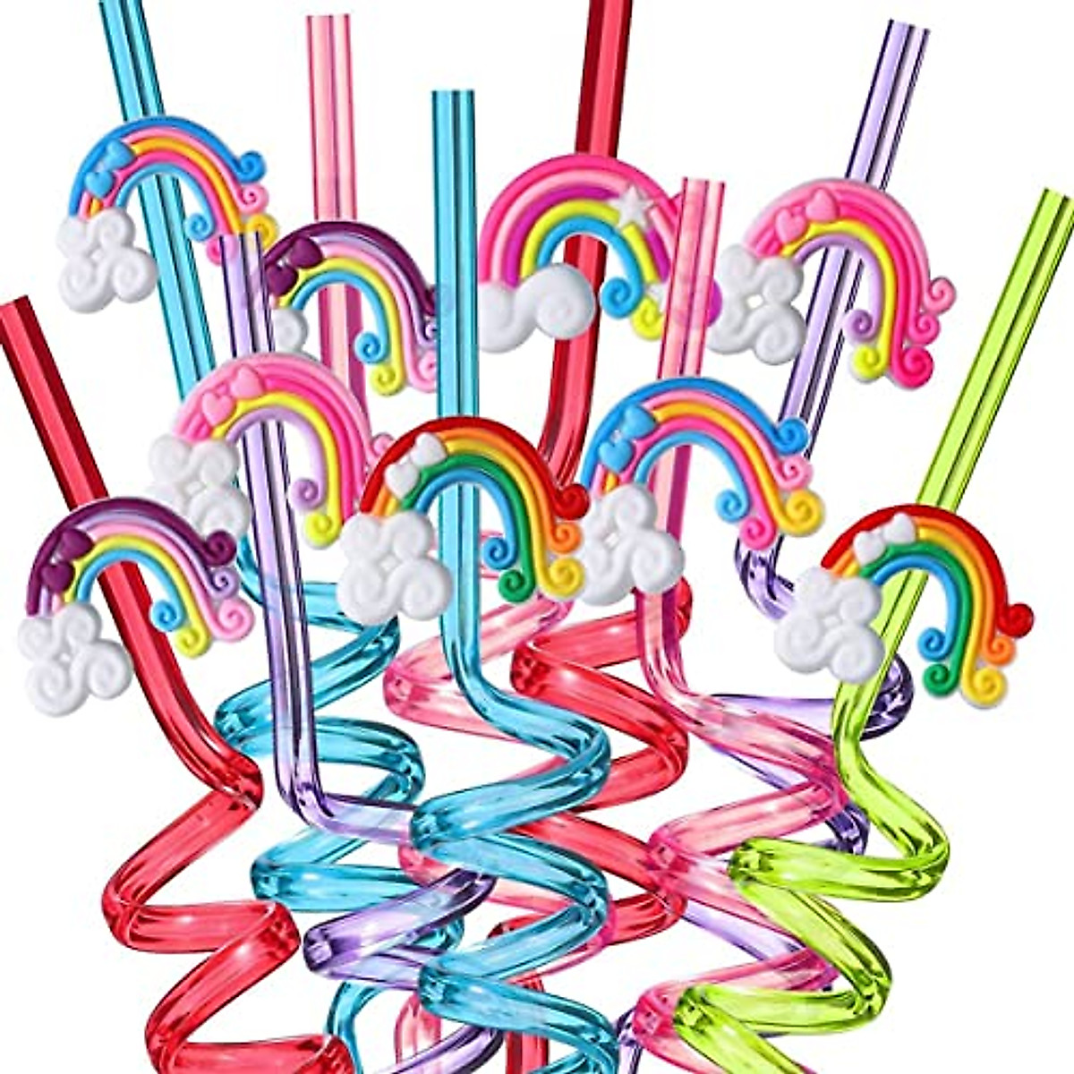 Reusable Rainbow Drinking Plastic Straws25 and 2 Cleaning Brush, unicorn Party Supplies, Birthday Party Favors Decorations- set of 27