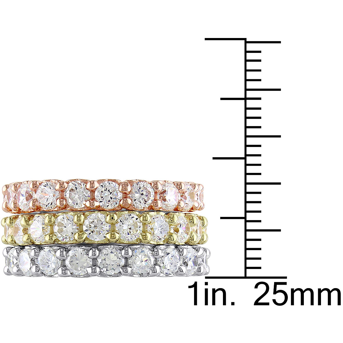 Abbie+Cleo 10 4/5 CT TGW Women's Cubic Zirconia Ring - Anillo de Mujer - 925 Sterling Silver - 3 tone Rose, Yellow and White Plated Sterling Silver - Eternity Band (Round Shape - Size 9)