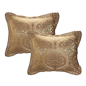 Chic Home 9 Piece Como Decorator Upholstery Quality Jacquard Motif Fabric Bedroom Comforter Set & Pillows Ensemble, King, Gold