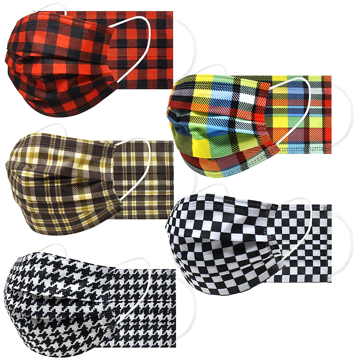 Sometheme Special 50PCS Unisex Adults Assorted Colors Single Use Face Mask Disposable Mixed Camouflage Protective Cover Mask Elastic Ear Loops (50 PC - Plaid Pattern)