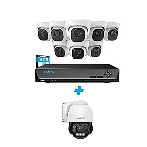 REOLINK 4K PoE Security Camera System, Smart Person/Vehicle Detection Wired Outdoor Indoor PoE Kit with 4TB HDD, RLK16-800D8 Bundle with PTZ Outdoor Camera RLC-823A