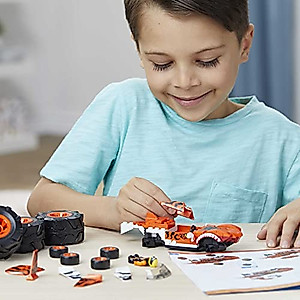 MEGA Hot Wheels Monster Trucks Building Toy Playset, Tiger Shark with 187 Pieces, 1 Micro Action Figure Driver, Orange and Black, Kids Age 5+ Years