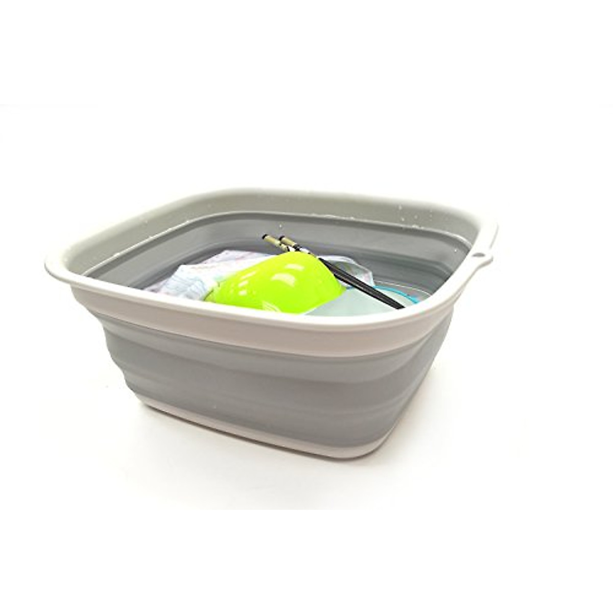 SAMMART 7.7L (2 Gallon) Collapsible Tub - Foldable Dish Tub - Portable Washing Basin - Space Saving Plastic Washtub (Grey, S)