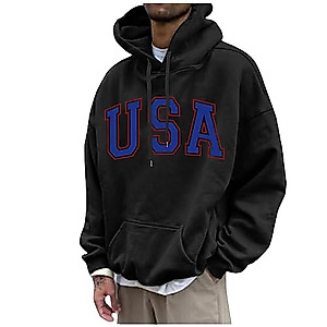 JWNYJFB Men's Fashion Hoodies & Sweatshirts Trendy Letter Graphic Print Long Sleeve Pockets Drawstring Hooded Sweaters Oversized Yoga Apparel Mens Sweatshirt Plus Size Golf Sweatshirt(Black,XL)