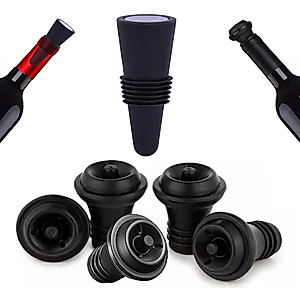 Wine Stoppers For Wine Bottles – 5 Vacuum Wine Corks for Wine Bottles and 1 Rubber Wine Sealer for Wine Bottles Best Wine Bottle Corks - in Gift Box