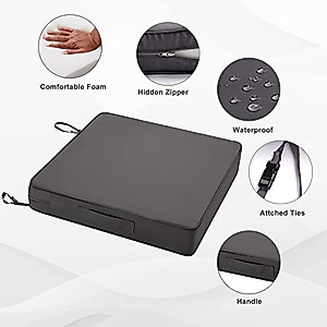 PATIOASIS 24 x 24 Outdoor Chiar Cushions Waterproof Hampton Bay Chair Cushions Replacement Weather Resistant Square Corner Deep Seat Outdoor Cushion with Adjustable Straps & Handle Gray