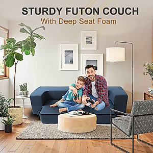 WOTU Folding Sofa Bed Couch Memory Foam Mattress Convertible Fold out Futon Sofa Sleeper Chair Bed for Guest Bedroom and Living Room, 75" W x 30" D x 20" H Twin Size, Washable Cover,Light Grey