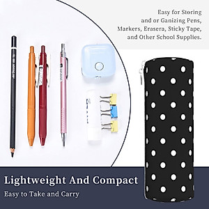 Ykklima Polka Dot Black and White Simple Pattern Leather Pencil Case Zipper Pen Makeup Cosmetic Holder Pouch Stationery Bag for School Work Office