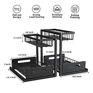 Adjustable Height Under Sink Organizers and Storage, 2 Tier Pull Out Kitchen Cabinet Organizer, Bathroom Cabinet Organizer Under Sink