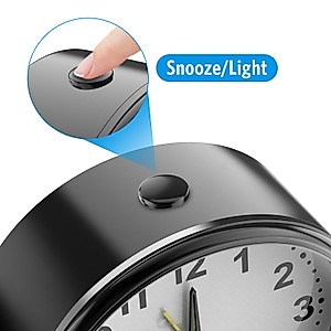 AMIR Analog Alarm Clock Battery Operated, Silent Non Ticking Small Travel Clock, Lighted on Demand & Snooze, Increasing Volume, Loud Clock for Heavy Sleepers, Kids, Elder Bedroom