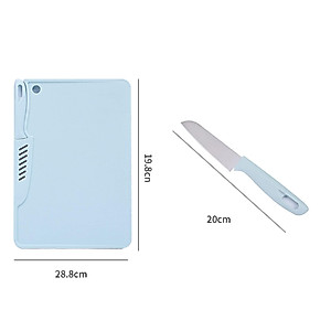 Small Plastic Cutting Board With Knife, Reusable Plastic Utility Cutting Board Multifunctional Portable Fruit Chopping Board with Knife Organizer & Hanging Hole for Kitchen Countertop(blue)