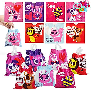 JOYIN 70 Pcs Valentine Gift Bags Drawstring Candy Bags Valentine Mini Plastic Goodie Bags for Kids Valentines Day Party Favor Supply